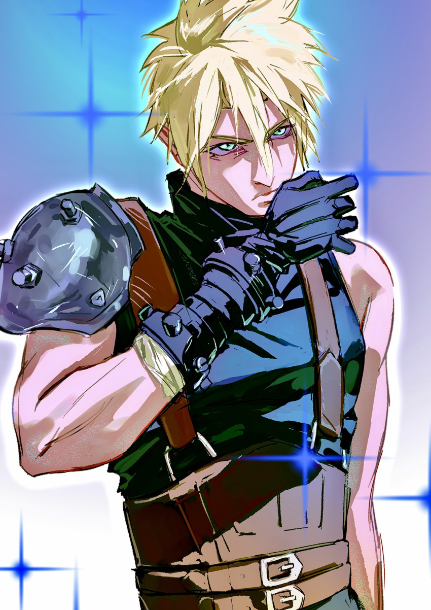 Safebooru - 1boy arm up armor belt belt buckle black gloves blonde hair ...