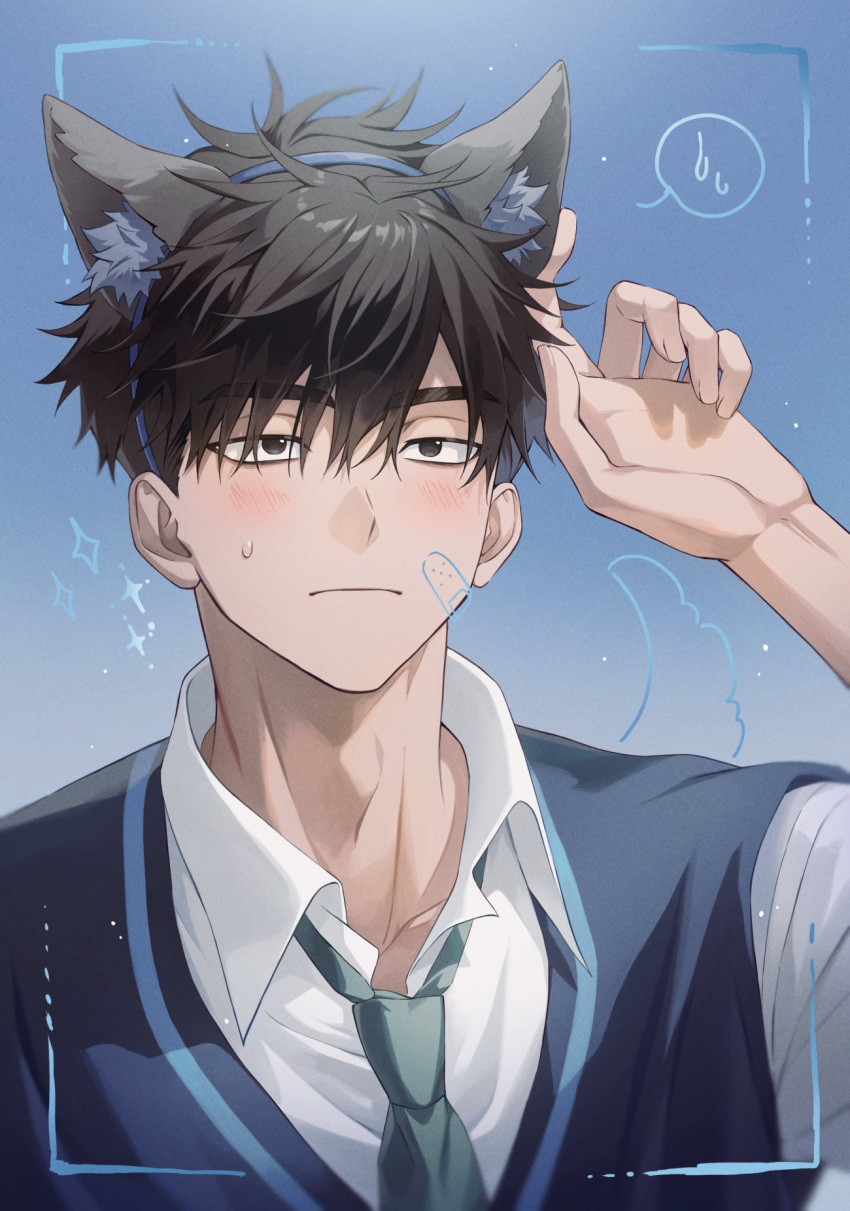 Safebooru - 1boy 5 taku animal ear hairband animal ears bandaid bandaid ...