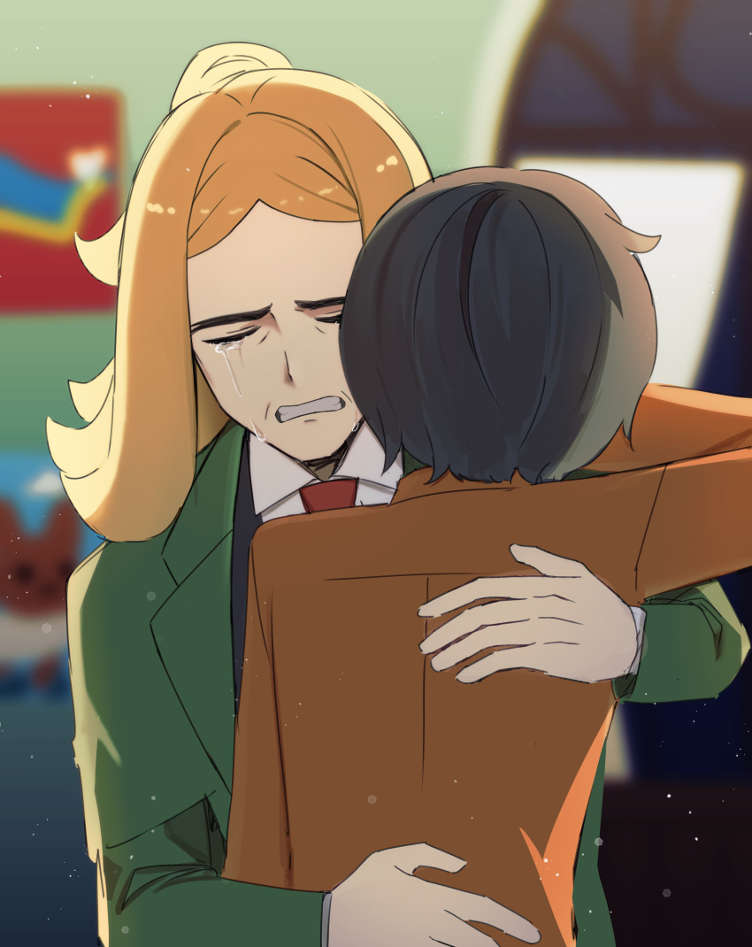 Safebooru - 2boys black hair blonde hair blurry blurry background brown ...