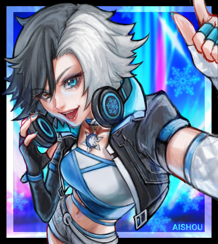 Safebooru - 1girl absurdres ai shou black hair black jacket blue eyes breasts choker crop top ...