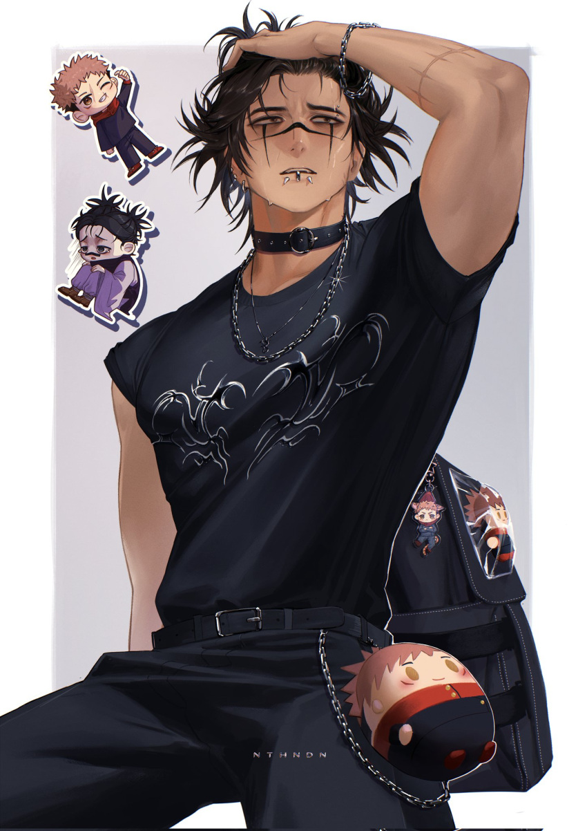 Safebooru - 1boy belt black bag black belt black choker black hair ...