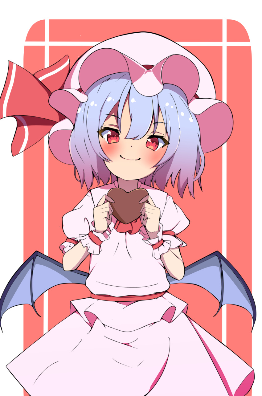 Safebooru - 1girl ascot bat wings candy chocolate dress food grey hair hat heart heart-shaped ...