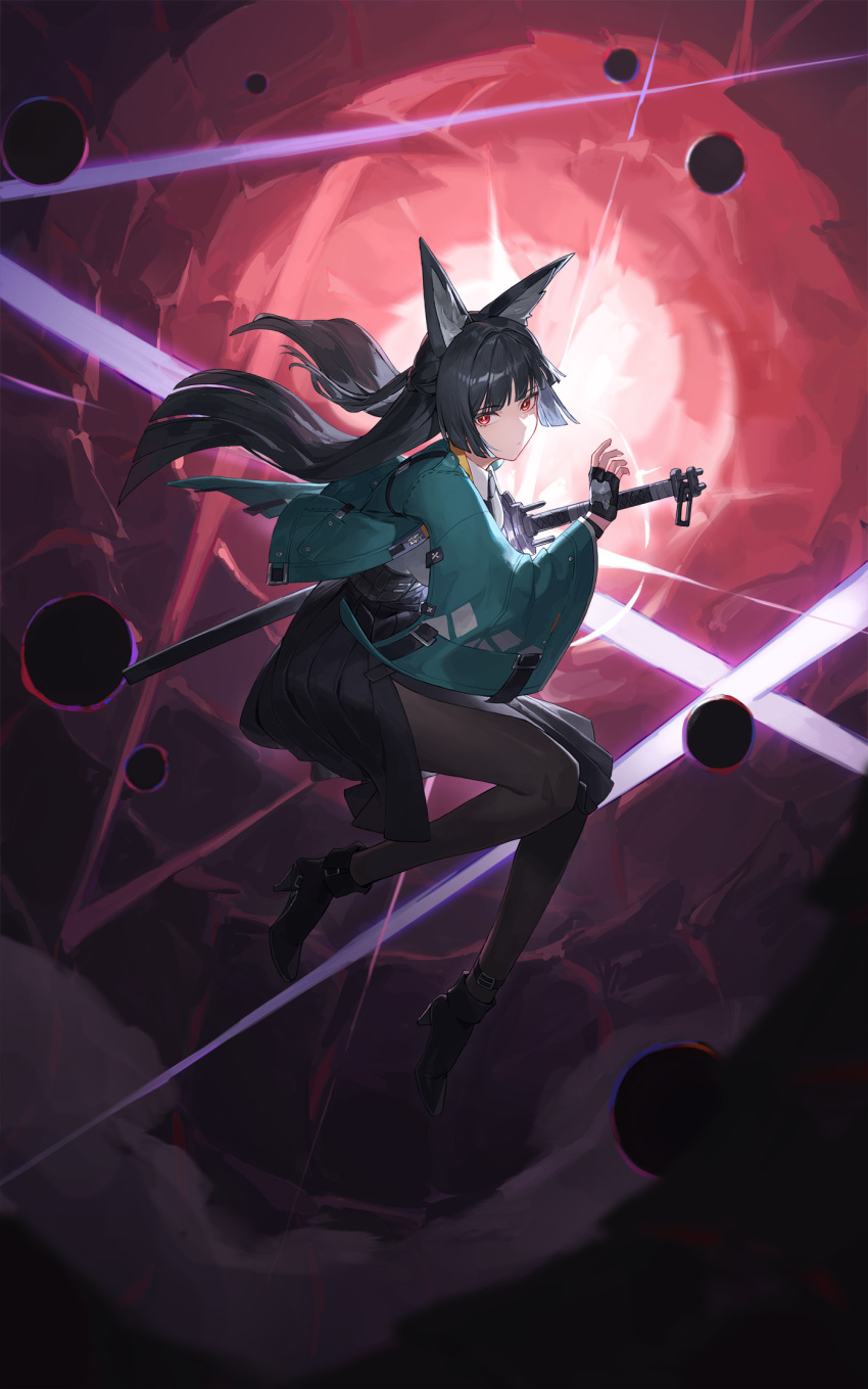 Safebooru - 1girl animal ears ankle boots battoujutsu stance black footwear black hair black ...