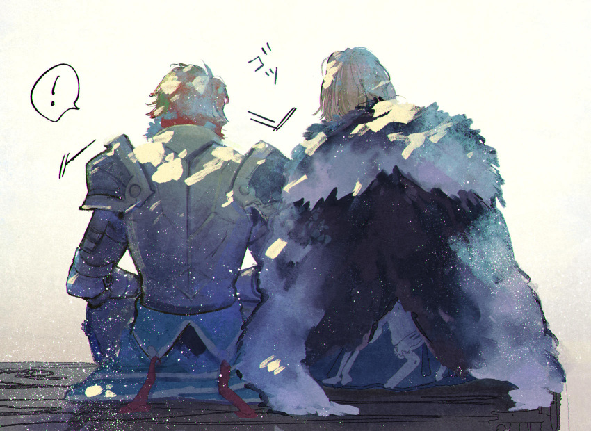 Safebooru - ! 2boys armor black fur blonde hair blue cape breastplate cape commentary dimitri ...