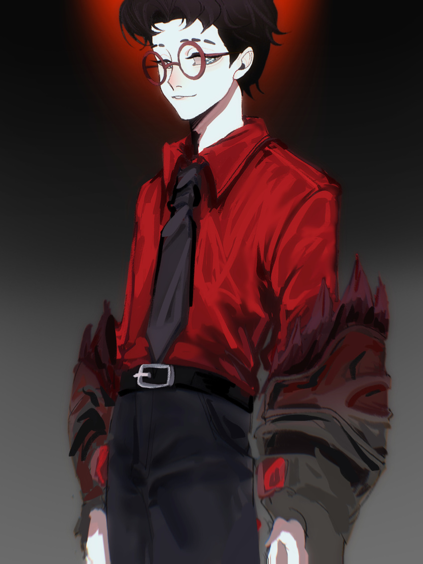 Safebooru - 1boy absurdres aqua eyes beijingban18388 belt black belt black jacket black necktie ...