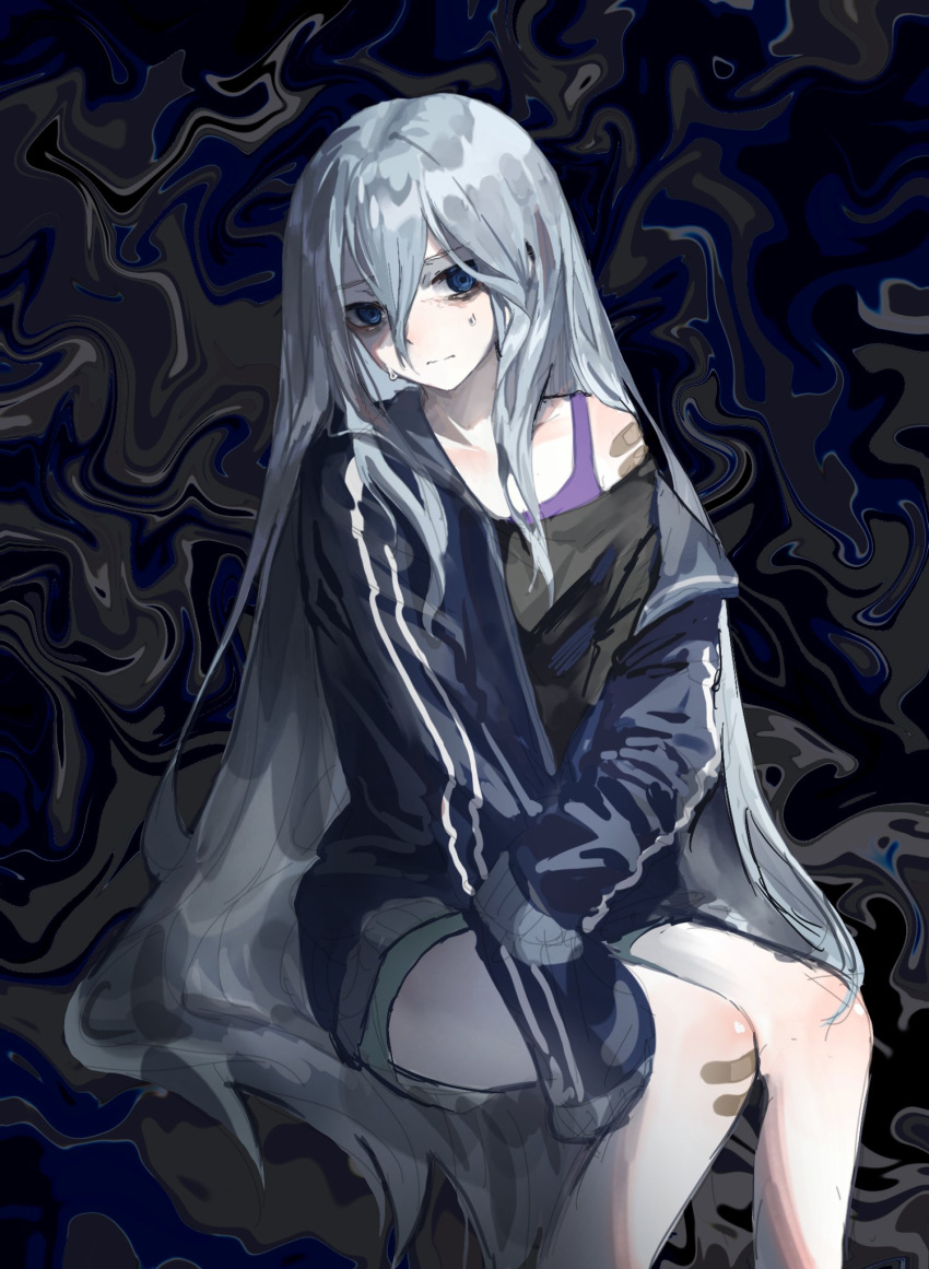 Safebooru - 1girl bare shoulders black shirt blue eyes blue hair blush bow closed mouth empty ...