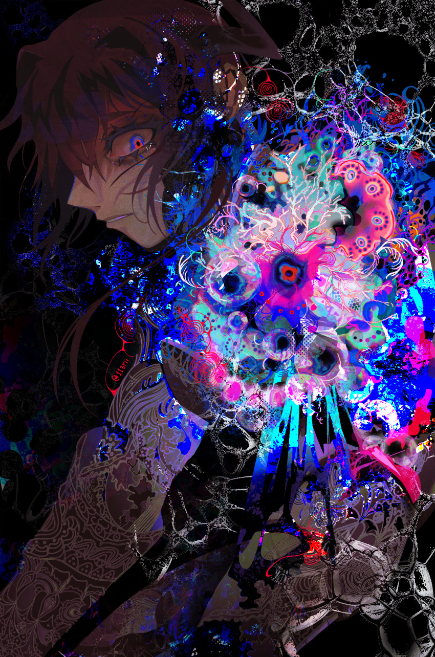 Safebooru - 113rii 1girl abstract animal ears armor artist name ben-day dots black background ...