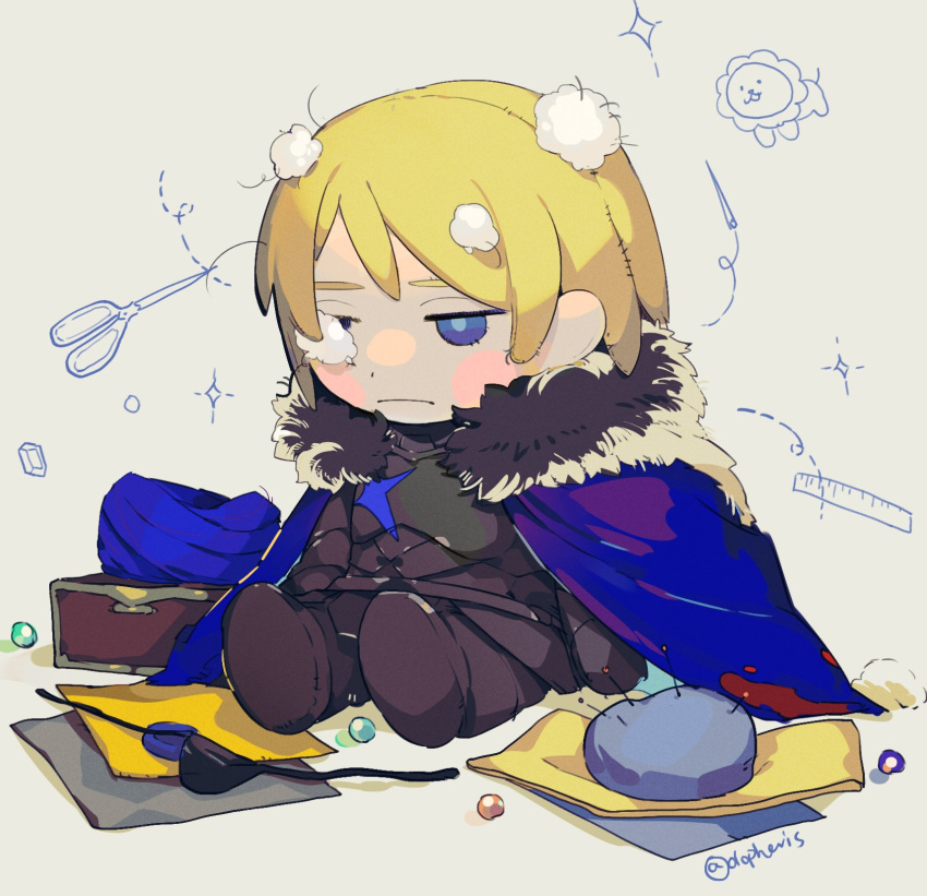 Safebooru - 1boy armor black armor black footwear black fur blonde hair blue cape blue eyes ...