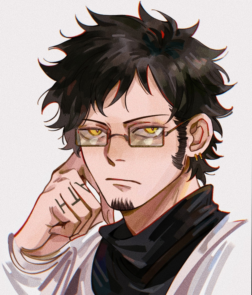 Safebooru - 1boy black hair black sweater closed mouth earrings facial ...