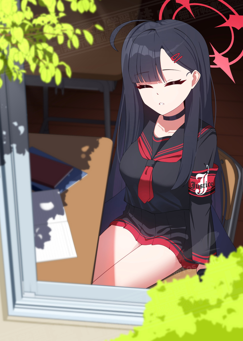 Safebooru - 1girl absurdres ahoge black choker black gloves black hair blue archive choker ...