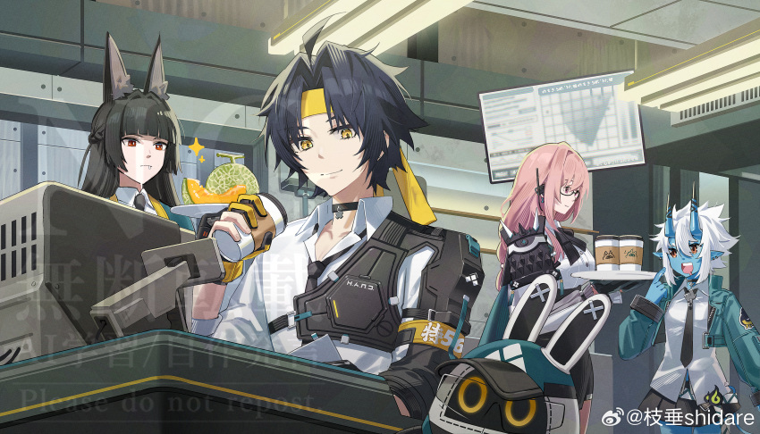 Safebooru - 1boy 3girls absurdres ahoge animal ear fluff animal ears armor asaba harumasa bad ...