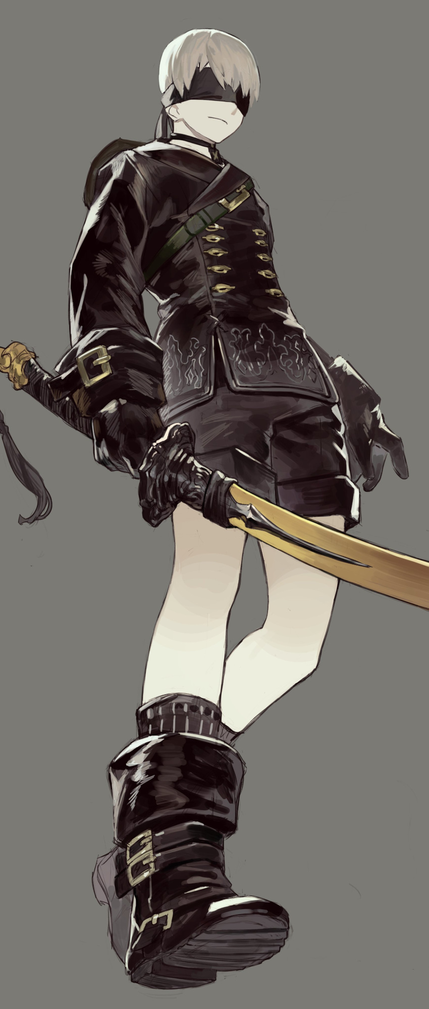 Safebooru - 1boy 9s (nier:automata) absurdres black blindfold black footwear black gloves ...