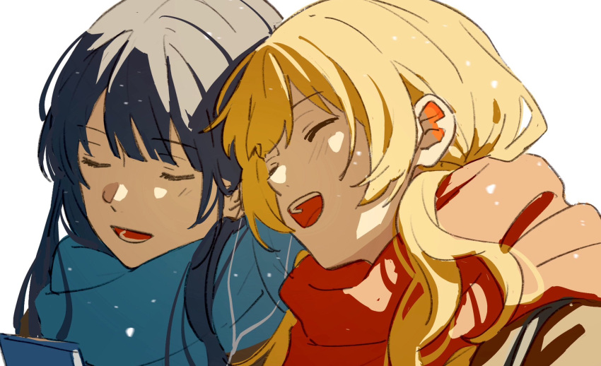Safebooru - 2girls ado (utaite) aoi (ado) black hair blonde hair blue scarf closed eyes ...