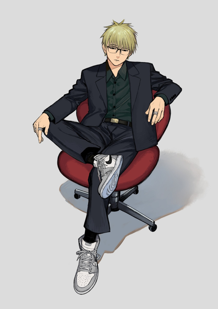 Safebooru - 1boy air jordan 1 belt belt buckle buckle chair collared ...