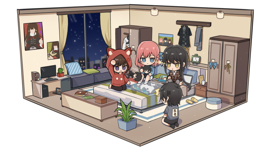 Safebooru - 1boy 3girls absurdres aikawa shuuko asagiri ririko bad source bed bedroom black hair ...