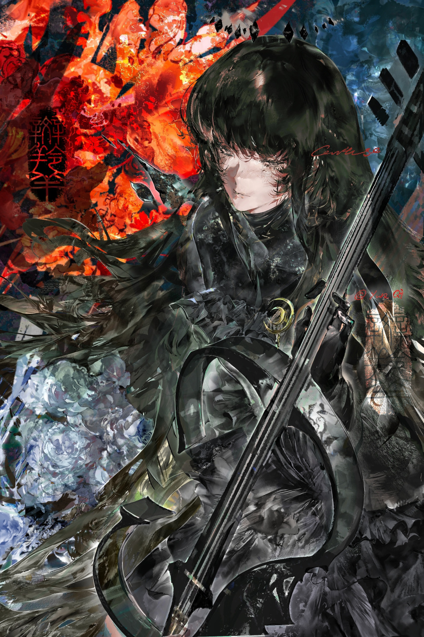 Safebooru - 1girl absurdres arknights black gloves black hair black shirt blunt bangs chinese ...