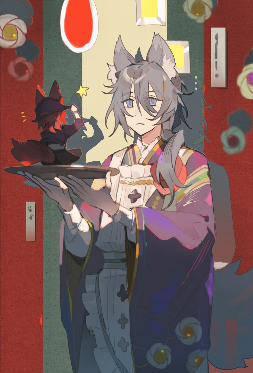 Safebooru - 2boys amagi rinne animal ear fluff animal ears apron black hat black jacket black ...