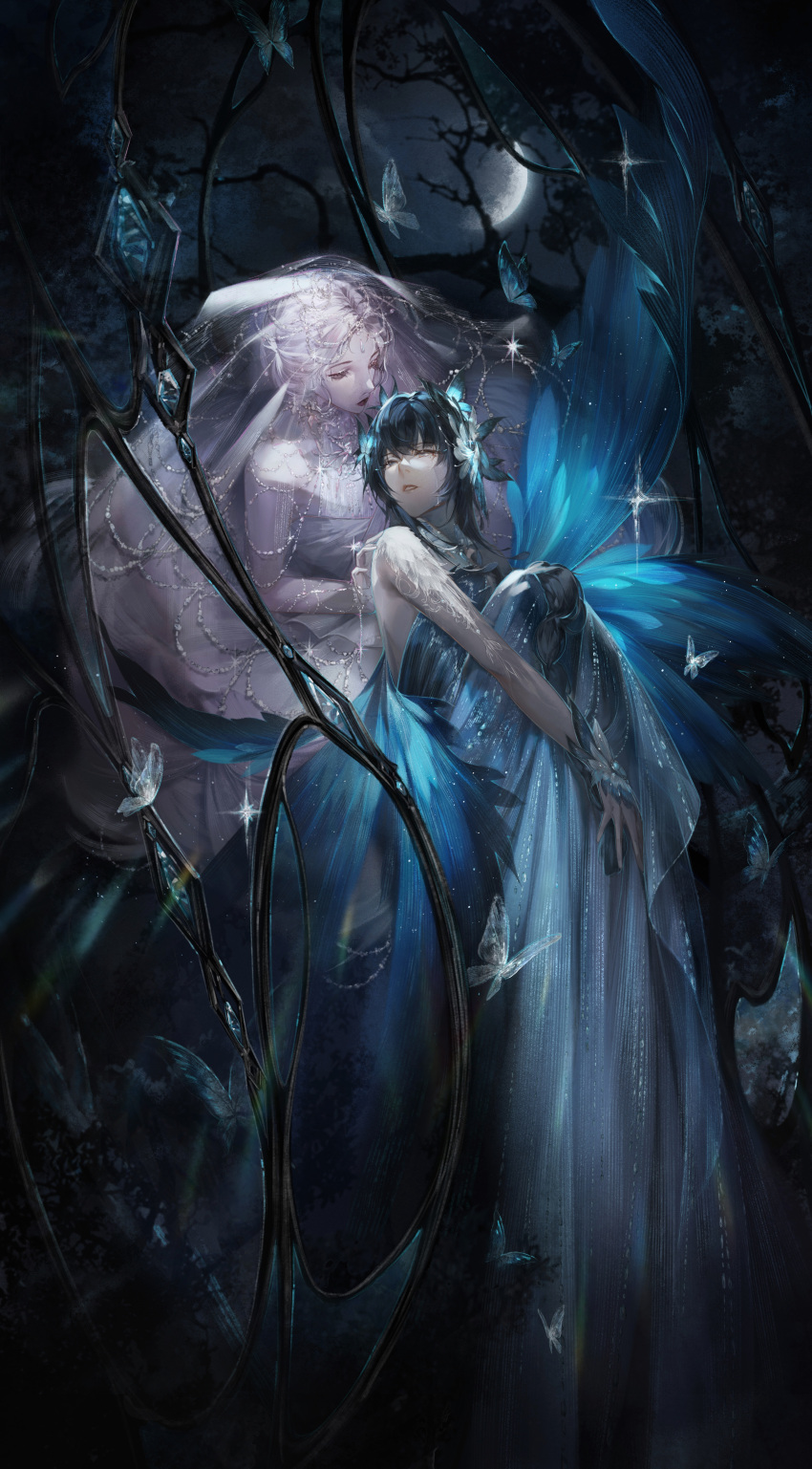 Safebooru - 1boy 1girl absurdres bare arms bare shoulders black hair ...