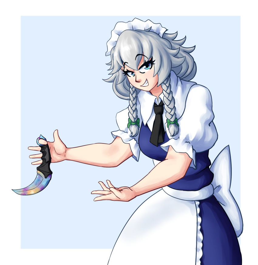 Safebooru - 1girl apron blue dress braid counter-strike (series) dress grin highres holding ...