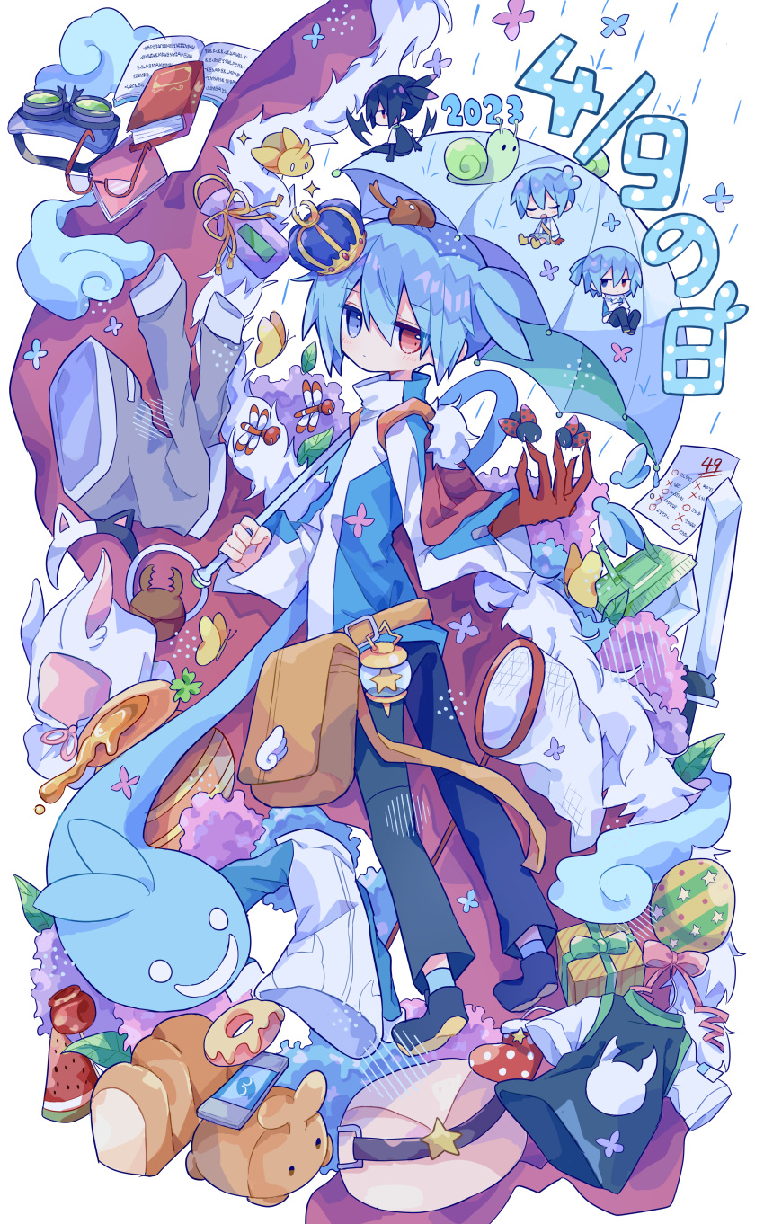 Safebooru - 1boy 2023 absurdres blue eyes blue hair blue umbrella book ...