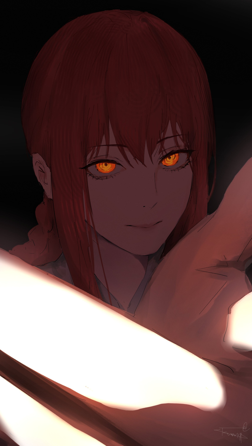 Safebooru - 1girl absurdres black background chainsaw man closed mouth highres kumah dessu long ...