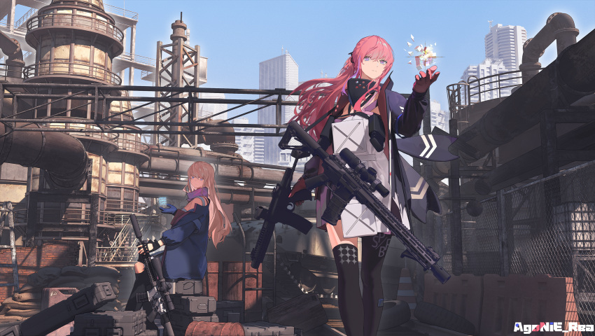 Safebooru - 2girls agony leer ar-15 artist name assault rifle asymmetrical gloves asymmetrical ...