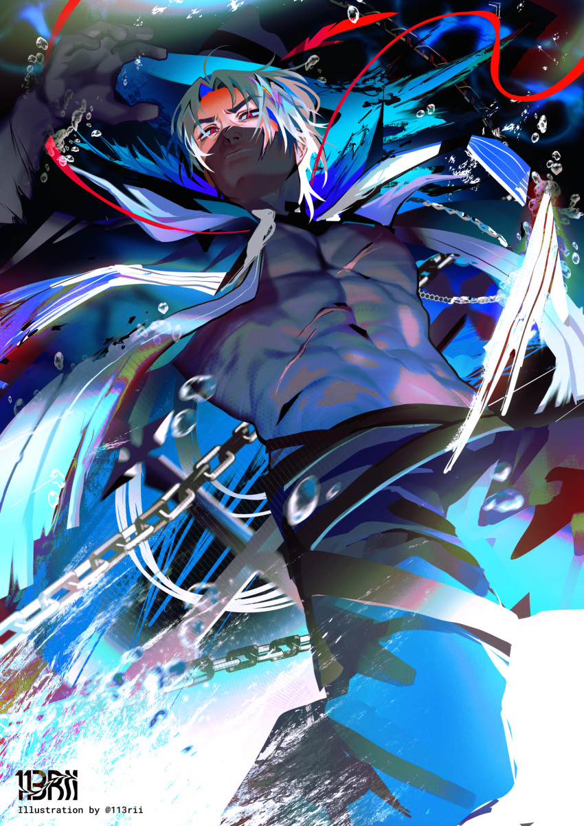 Safebooru - 113rii 1boy air bubble arknights artist name black gloves bubble chain commentary ...