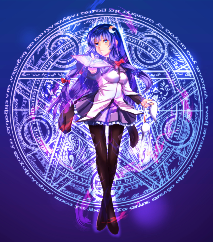 Safebooru - absurdres akemi homura akemi homura (cosplay) black legwear blue eyes book bow ...