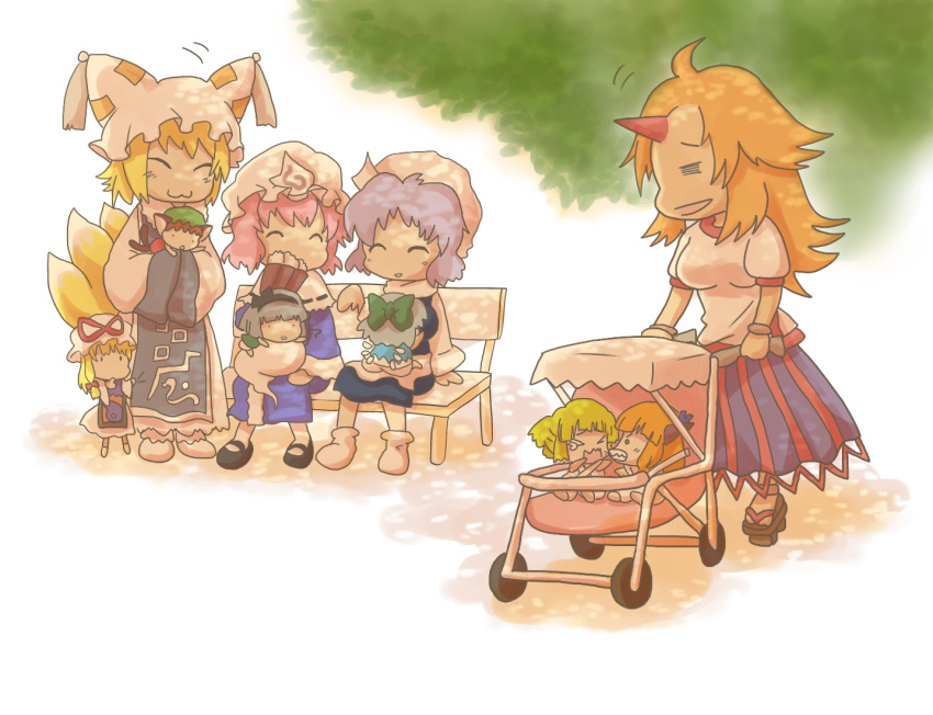 Safebooru - 6+girls baby chen cirno fox tail hat horn hoshiguma yuugi ...