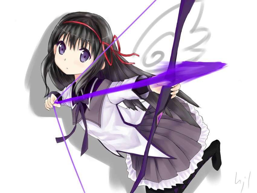 Safebooru - akemi homura black hair bow (weapon) foreshortening highres hjl (hjl5000) long hair ...