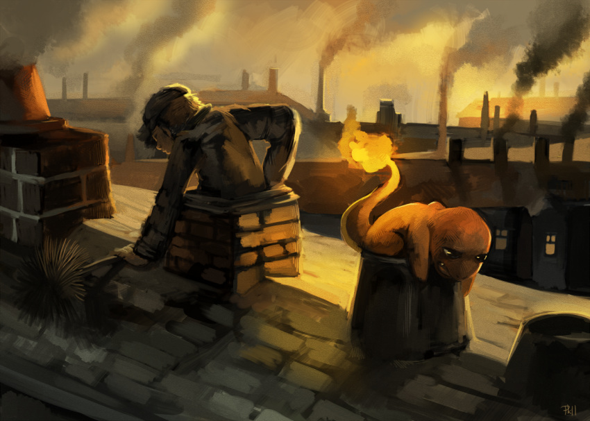 Safebooru - 1boy charmander chimney faux traditional media fire ...