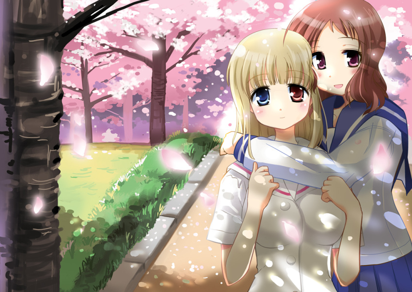 Safebooru - blonde hair blue eyes blush cherry blossoms fukuji mihoko ...