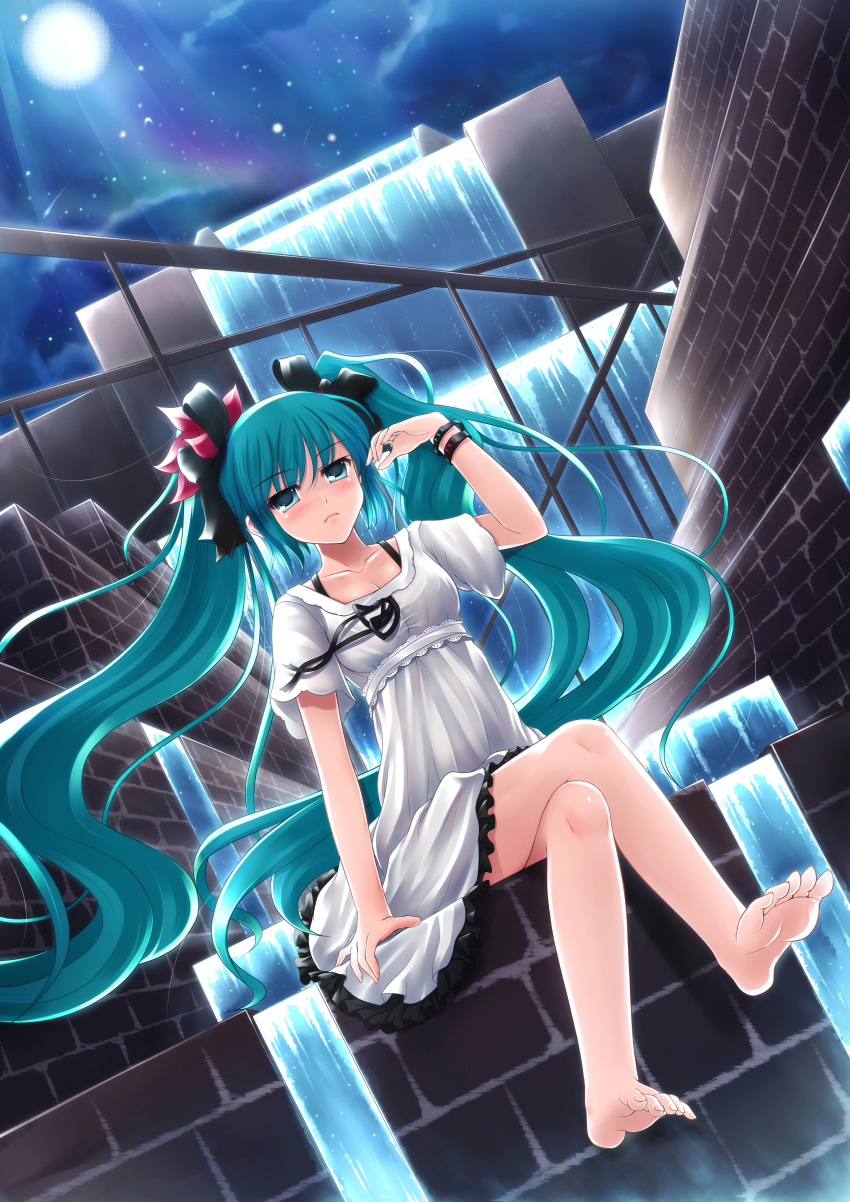 Safebooru - absurdres aqua eyes aqua hair barefoot crossed legs feet ...