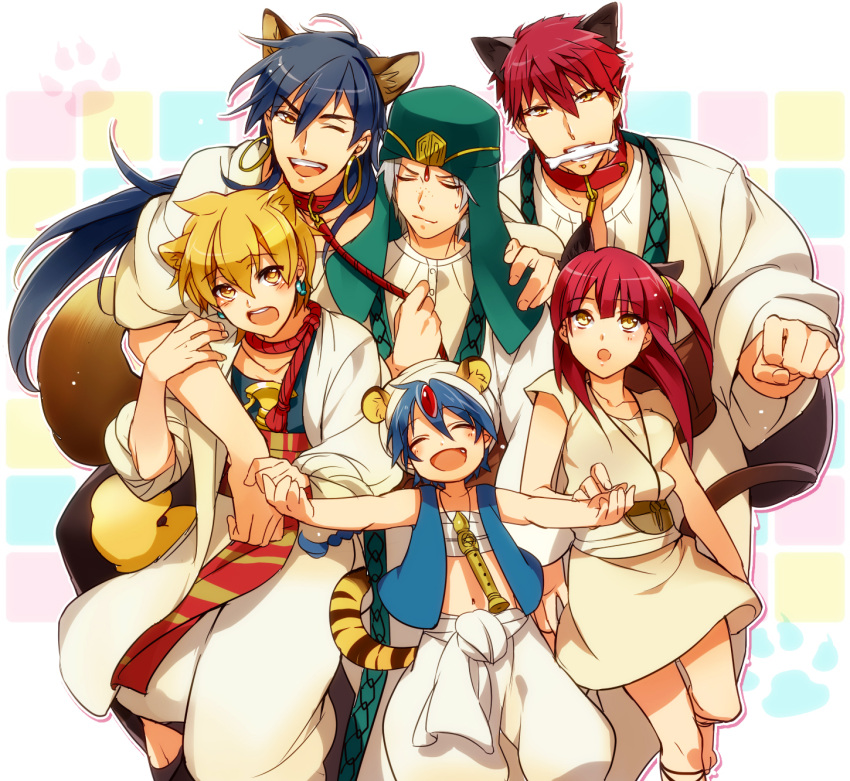 Safebooru - 5boys aladdin (magi) ali baba saluja animal ears black hair ...