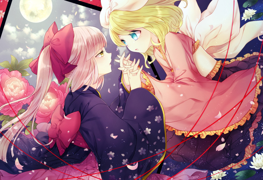 Safebooru - 2girls blonde hair blue eyes carnation flower holding hands ...