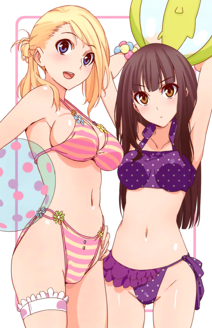 Safebooru - absurdres armpits arms up artist request ball beachball bikini black hair blonde ...