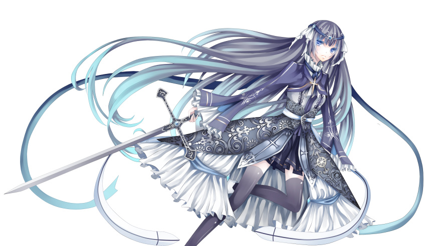 Safebooru - armor armored dress black hair black legwear blue eyes blue ...