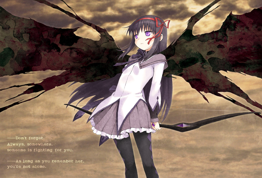 Safebooru - akemi homura arms behind back bad id black hair bow (weapon ...