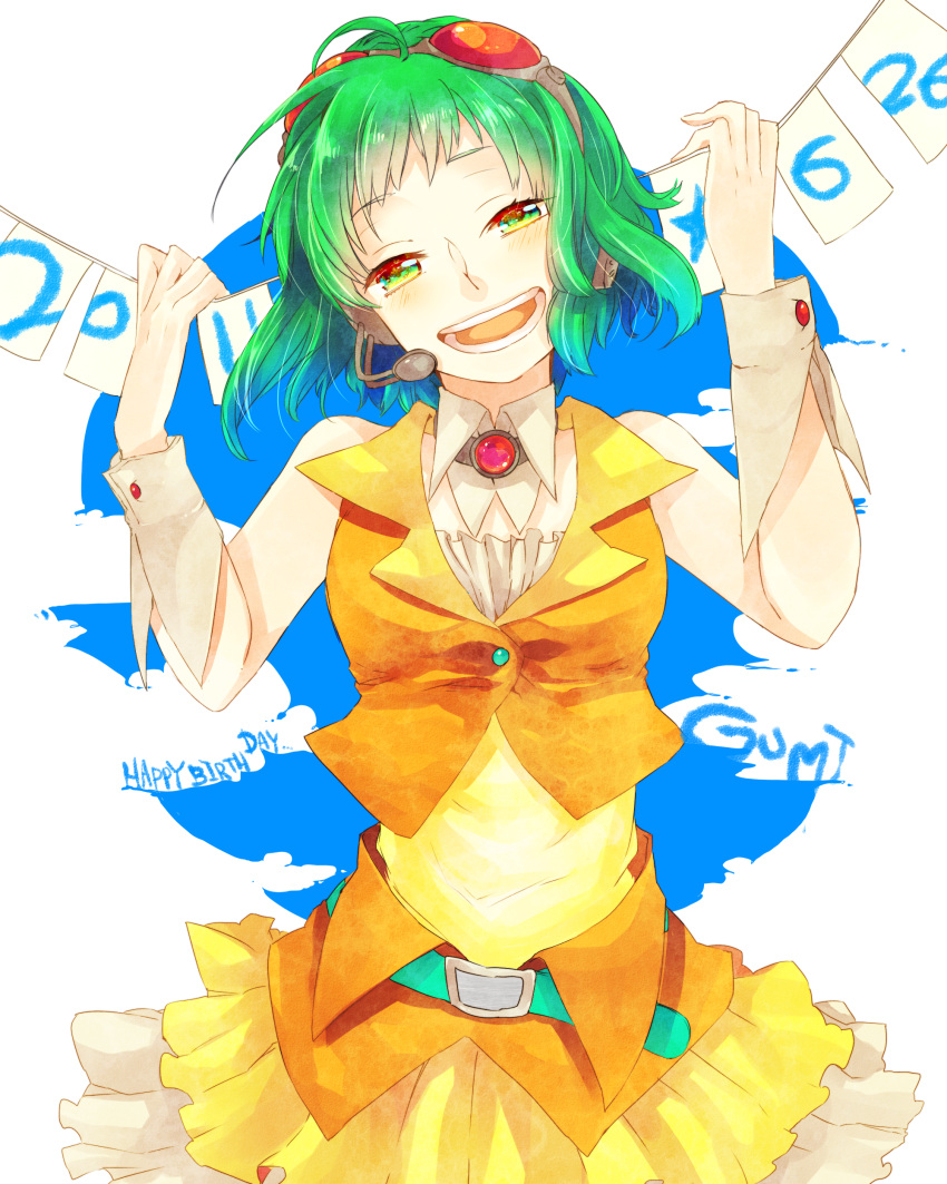 Safebooru - absurdres goggles goggles on head green eyes green hair ...