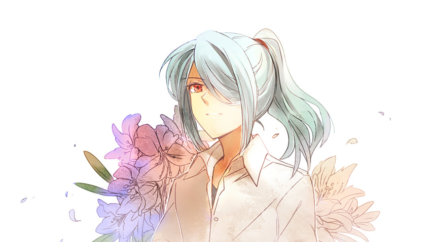 Safebooru - 1boy aki (neyuki41028) androgynous blue hair flower hair ...