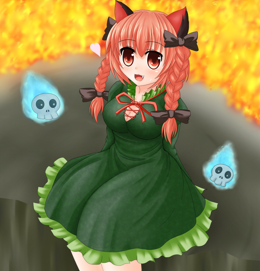 Safebooru - animal ears b.leaf bow braid breasts cat ears hair bow ...