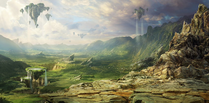 Safebooru - floating island highres lake nature no humans scenery ...
