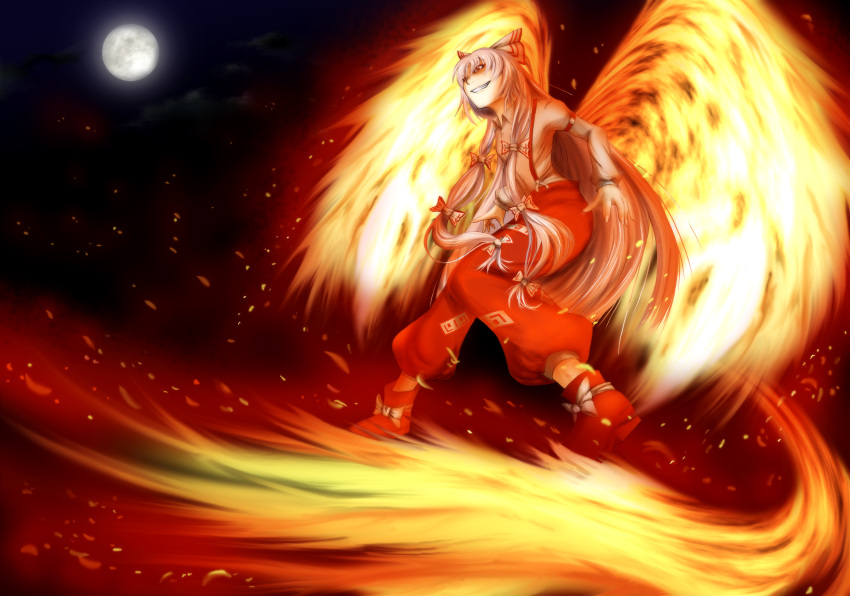 Safebooru - absurdres bow fiery tail fiery wings fire flying fujiwara ...