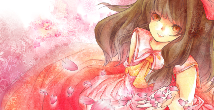 Safebooru - alfalfa from above hakurei reimu long hair petals pink ...