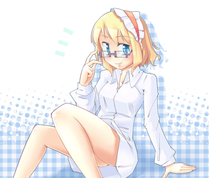 Safebooru - alice margatroid arm support arnest bare legs bespectacled blonde hair blue eyes ...