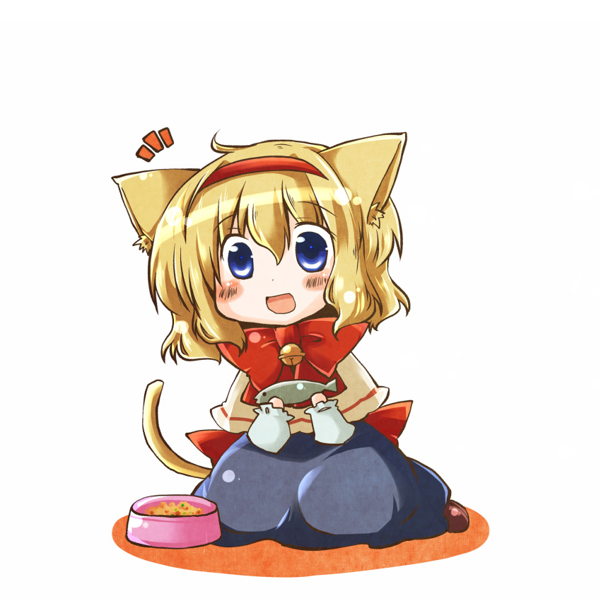 Safebooru - 1girl alice margatroid animal ears blonde hair blue eyes blush capelet eating fish ...