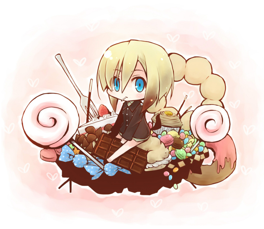 Safebooru - blue eyes blush cake candy chibi chocolate cupcake doughnut ...