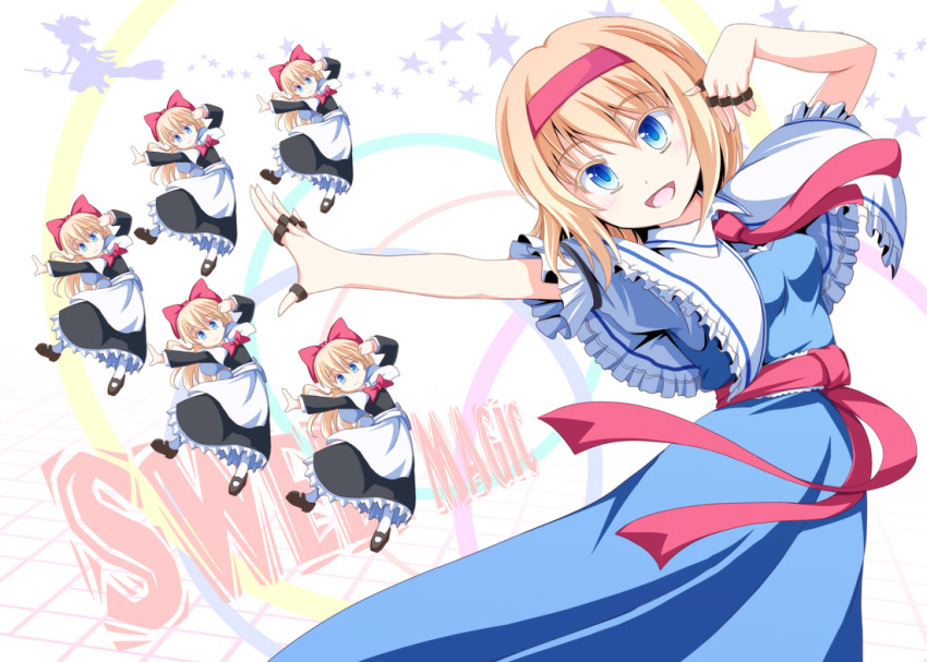 Safebooru - alice margatroid apron arms up black dress blonde hair blue dress blue eyes bow ...