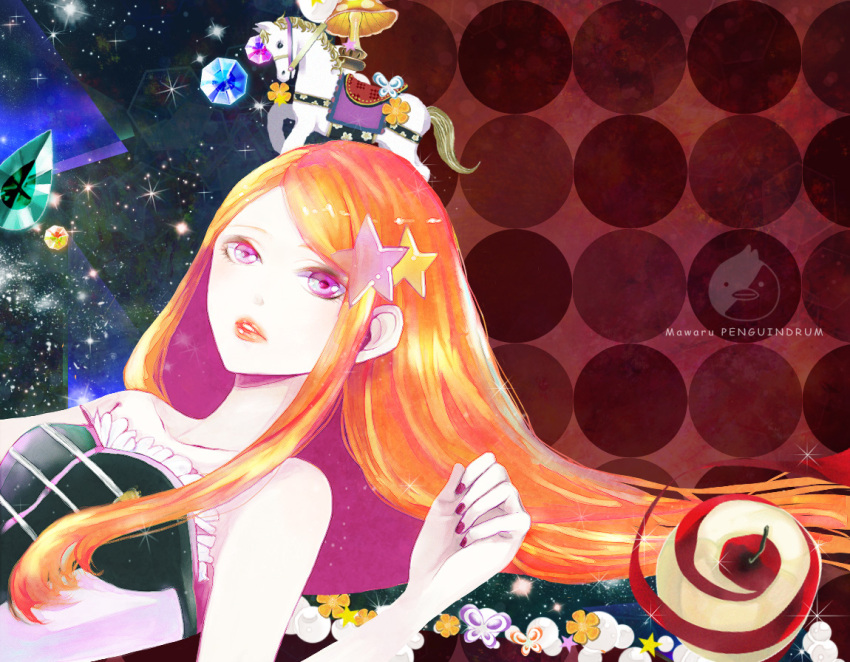 Safebooru - barakin bird brown hair food fruit gem hair ornament horse ...