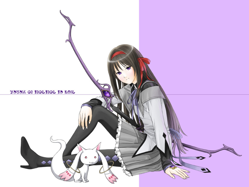 Safebooru - akemi homura black hair bow (weapon) hairband kyubey long ...
